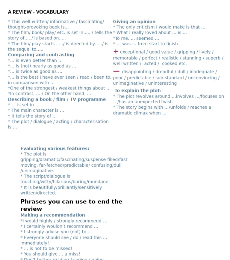 Essential Vocabulary for Film Reviews | PDF