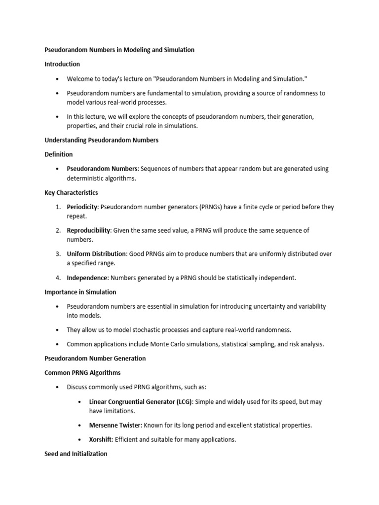 Pseudorandom Numbers in Modeling and Simulation | PDF | Simulation | Monte Carlo Method