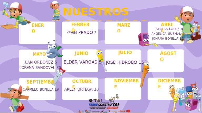 Calendario de Cumpleaños Espacio Infantil Lila | PDF
