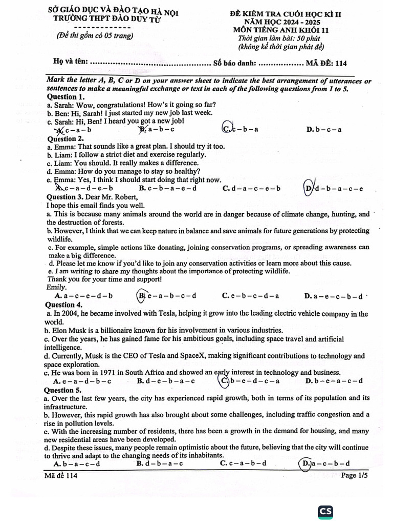 Đề T.A 10 HK2 | PDF