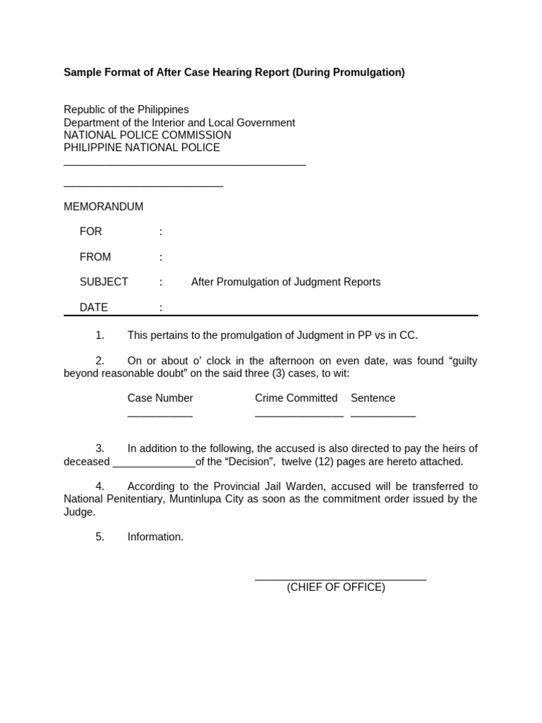 Sample Format of After Case Hearing Report (During Promulgation) | PDF