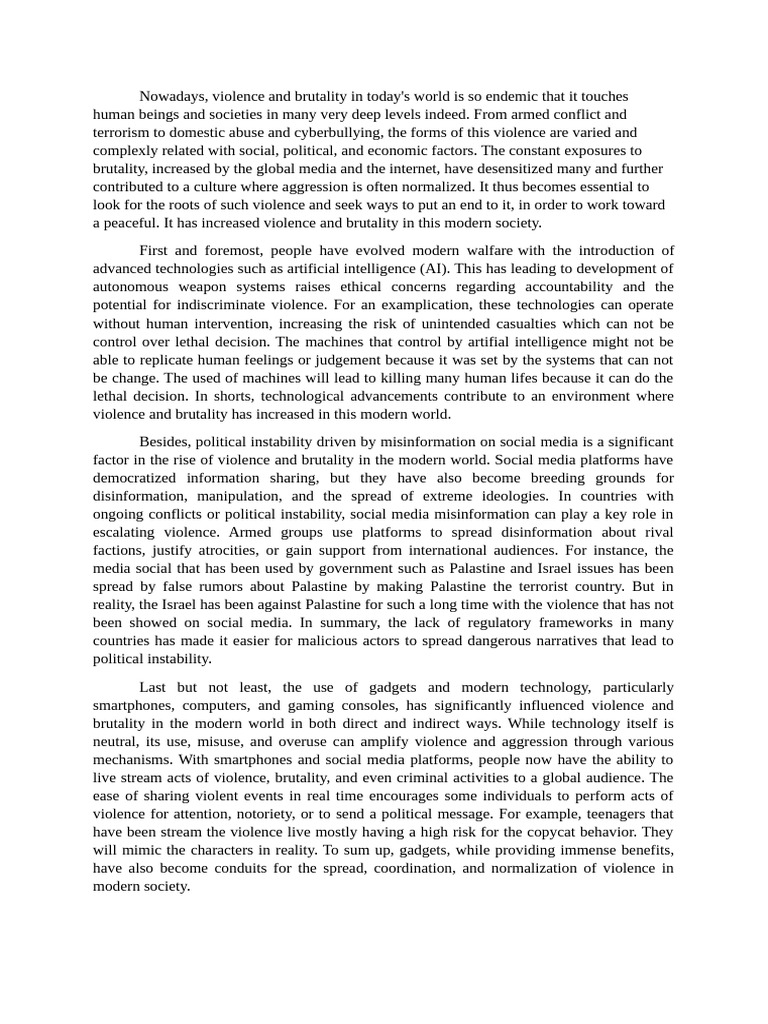 The Modern World Is Full of Violence and Brutality | PDF | Violence ...