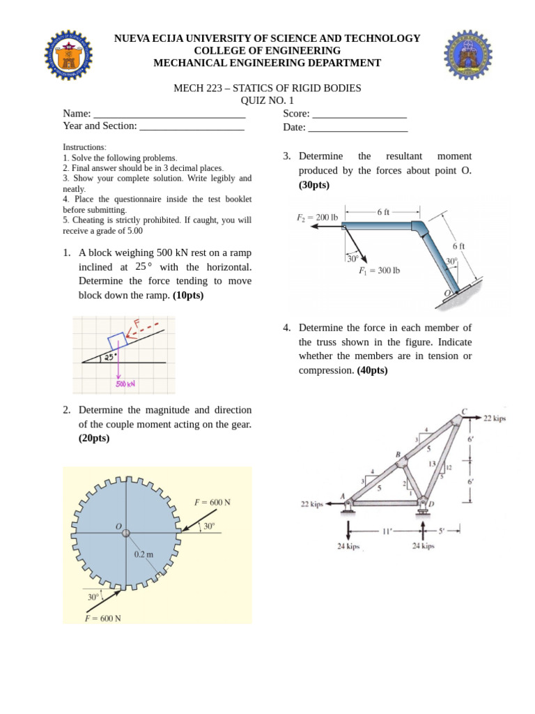 Statics Problem | PDF