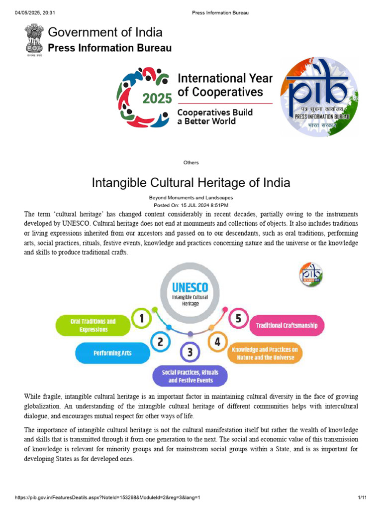 Intangible Cultural Heritage of India | PDF | Vedas | Dances