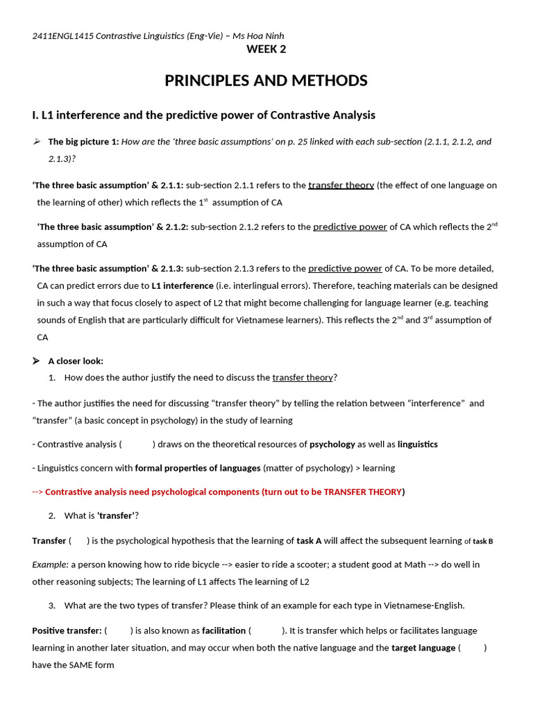 ContraLing - Week 2 - Worksheet - 0924 | PDF | Second Language | Semantics