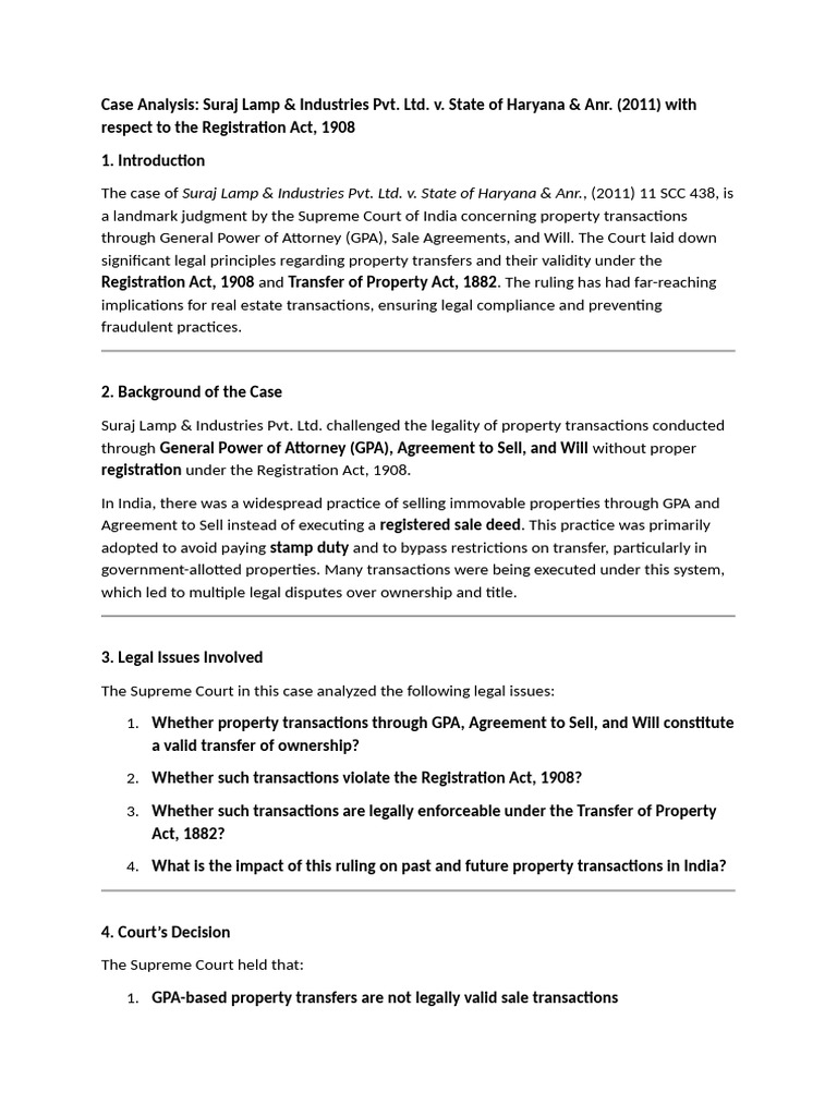Case Analysis of Suraj Lamp | PDF | Deed | Property