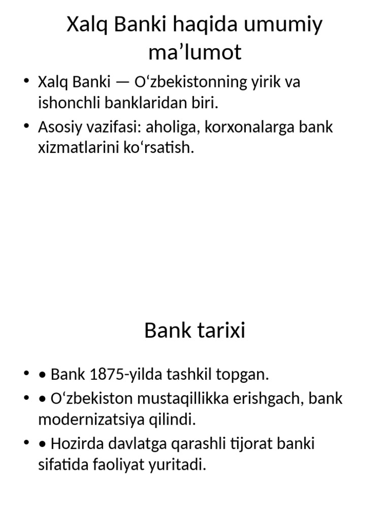 Xalq Banki Slaydi | PDF