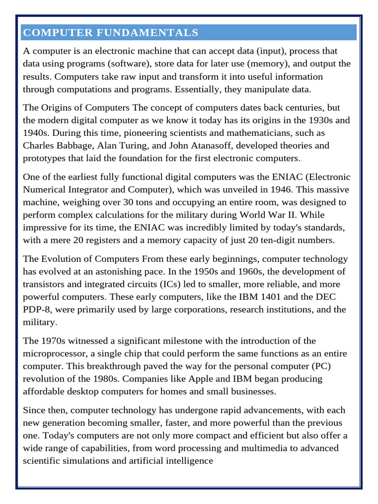 #1-Introduction To Computer | PDF | Solid State Drive | Computer Data Storage