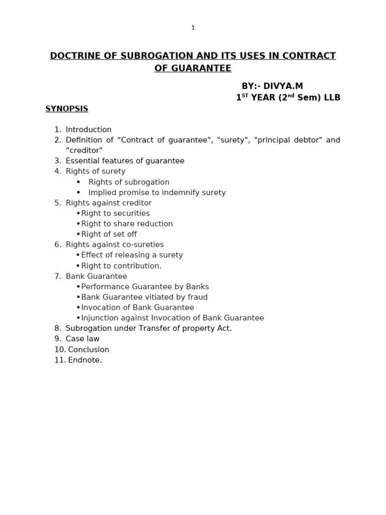 Subrogation Rights in Guarantee Contracts | PDF | Guarantee | Surety