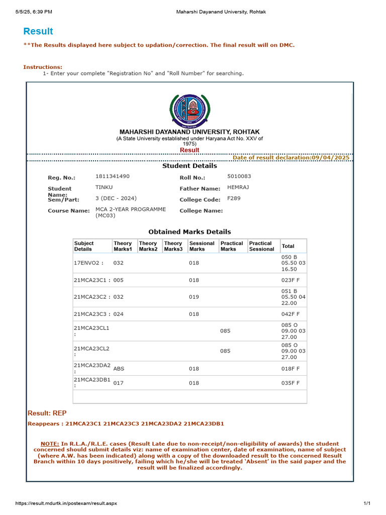 Maharshi Dayanand University, Rohtak | PDF