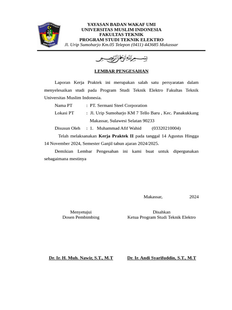 Lembar Pengesahan KP | PDF