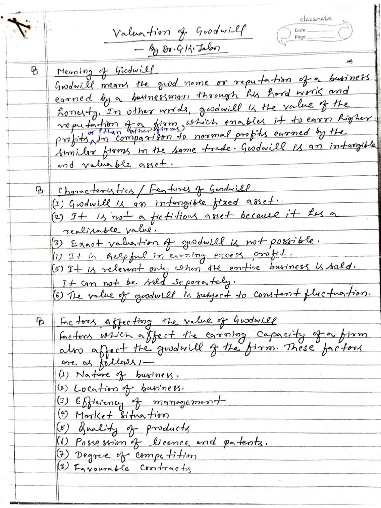 Valuation of Goodwill | PDF