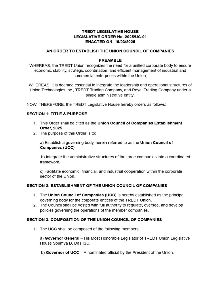 An Order To Establish The Union Council of Companies | PDF | Governance ...