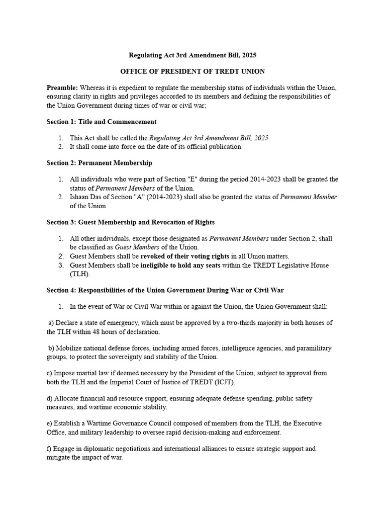 Regulating Act 3rd Amendment Bill, 2025 | PDF | Ratification ...