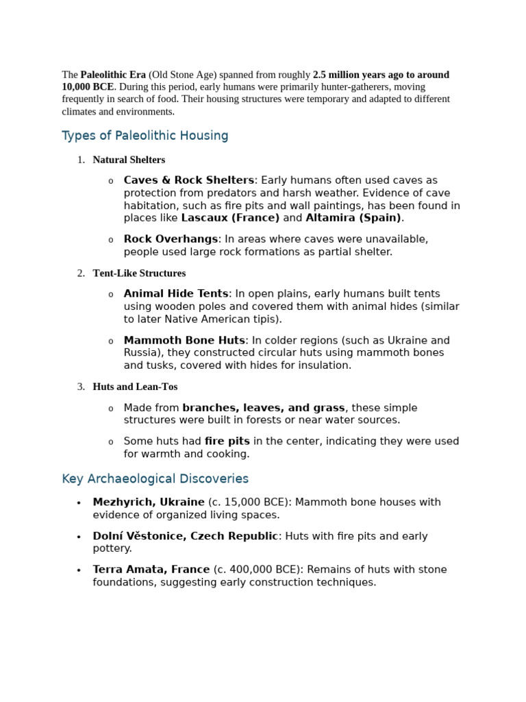 Paleolithic Housing Research | PDF | Paleolithic | Stone Age