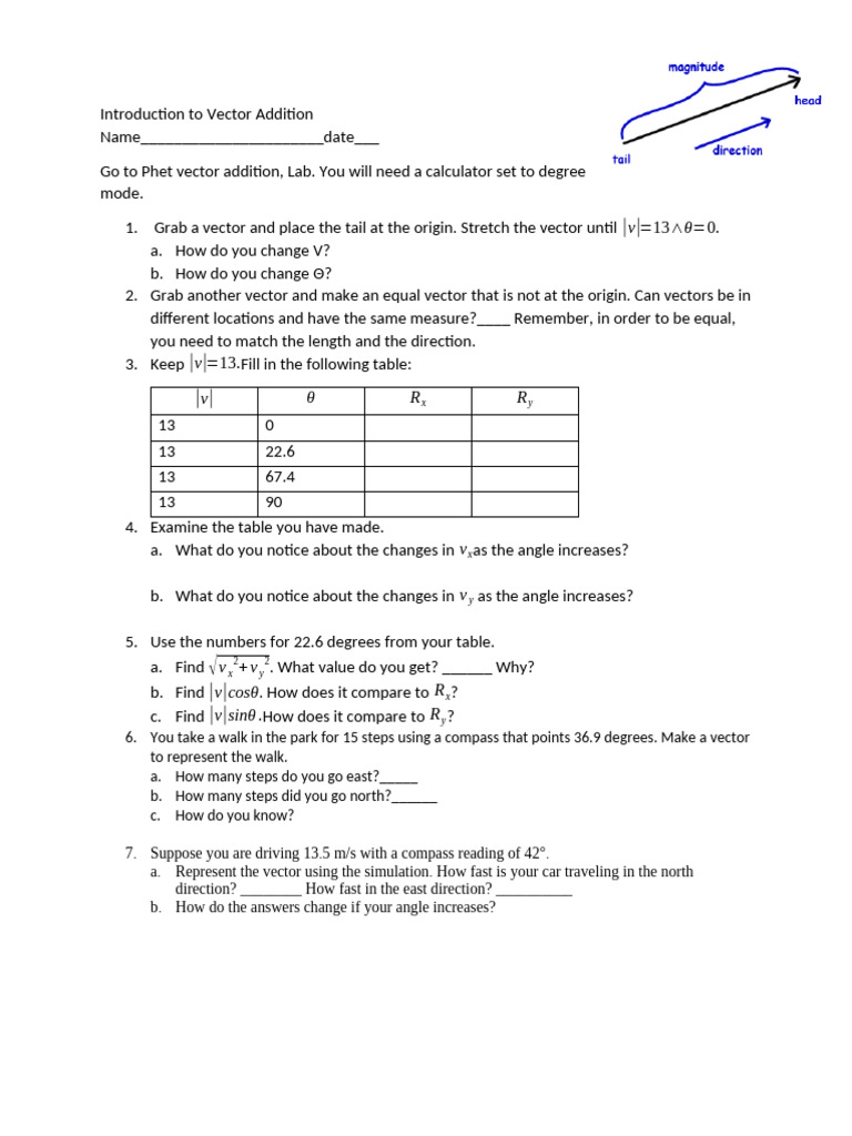 Introduction To Vector Addition Phet, Iler | PDF | Force | Angle