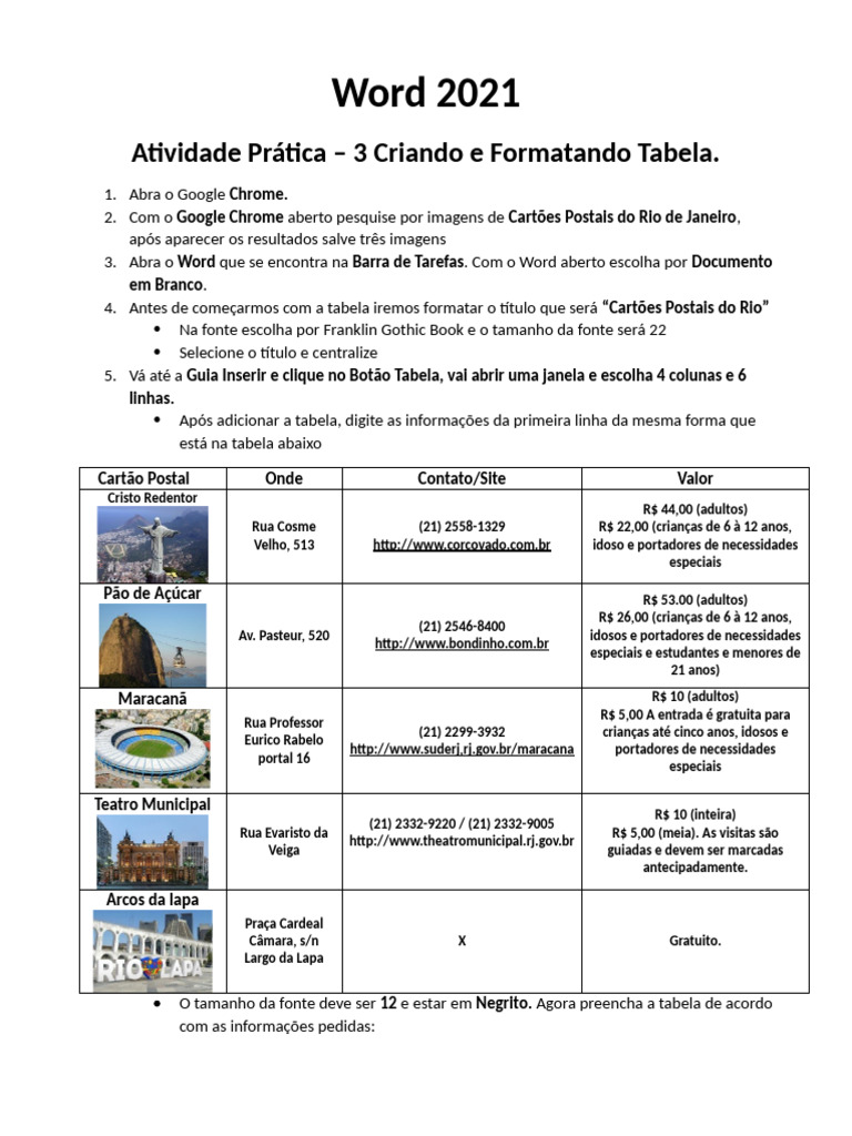Atividade Prática 3 Criando e Formatando Tabela | PDF