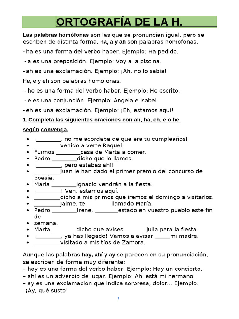 Ortografía de La H | PDF