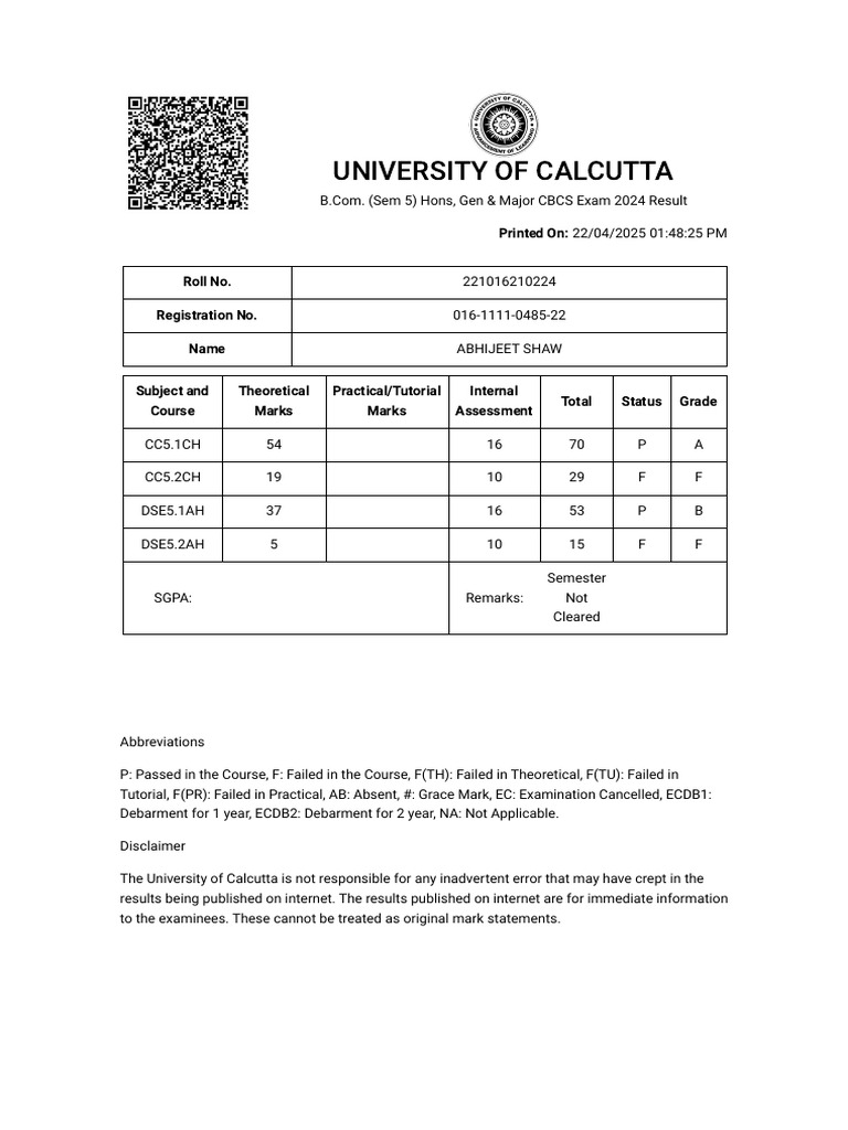 Bcom Sem 5 Result | PDF