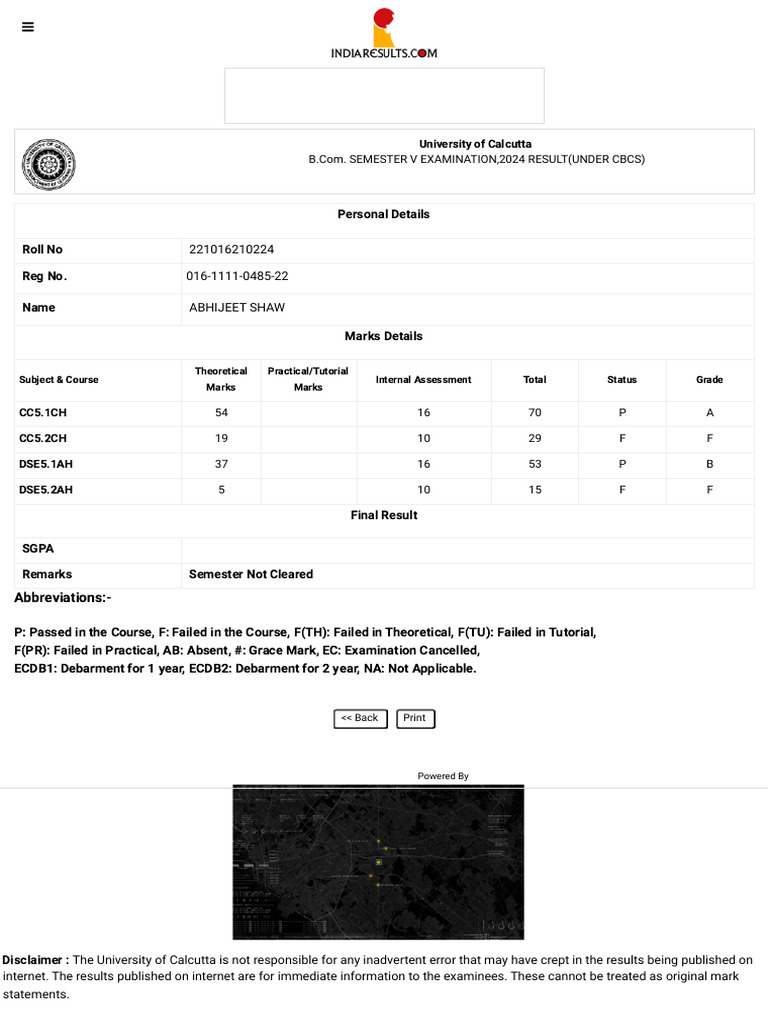 BCOM SEM V Exam 2024 Result - University of Calcutta | PDF