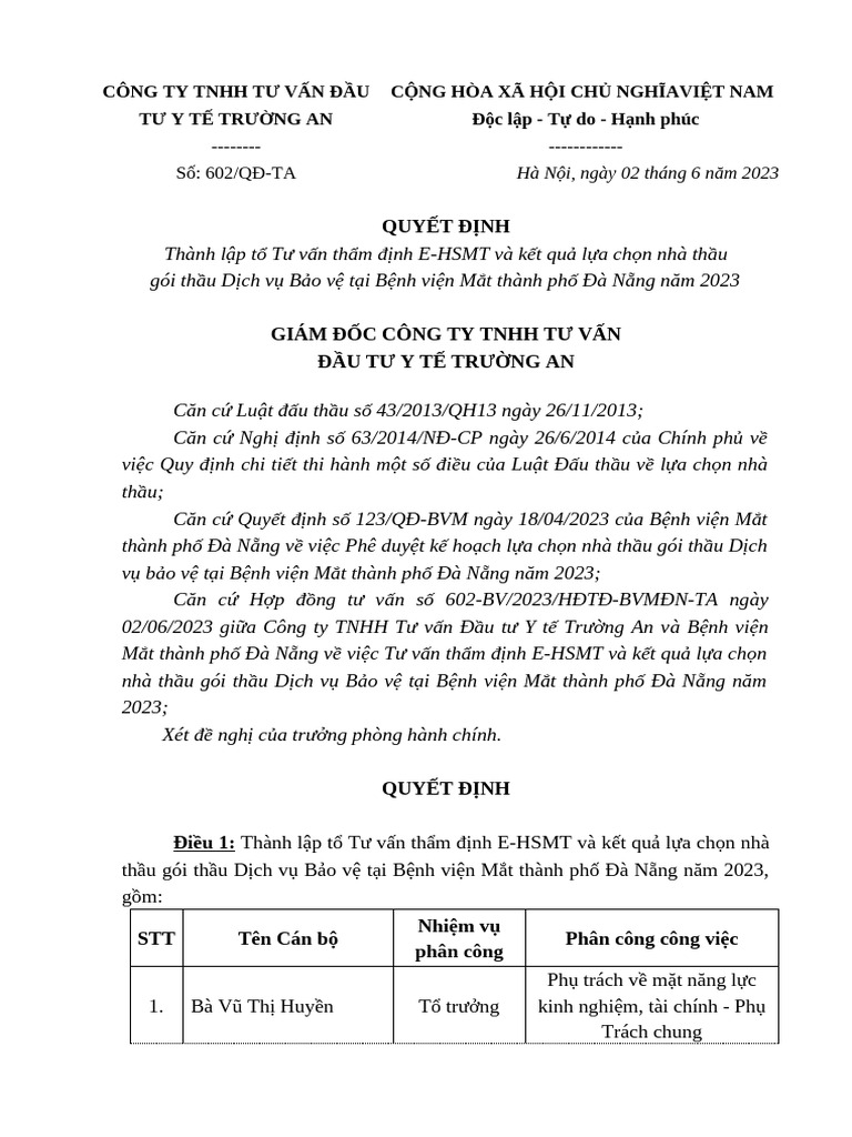 514 Quyet Dinh Thanh Lap To Tu Van | PDF