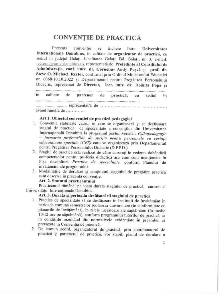 Conventie de Practica CES | PDF