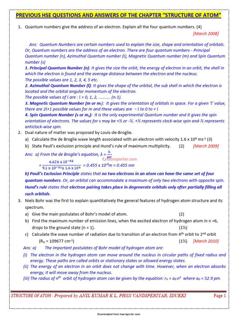 Class 11 Structure of Atom Q&A Guide | PDF | Atomic Orbital | Electron