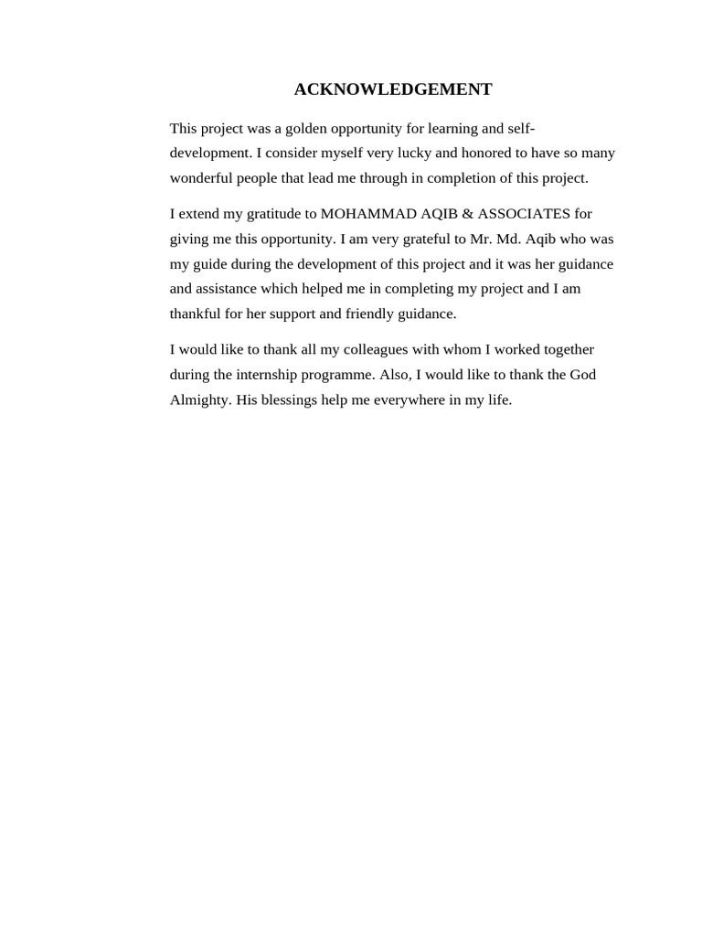 Internship Acknowledgement Report | PDF