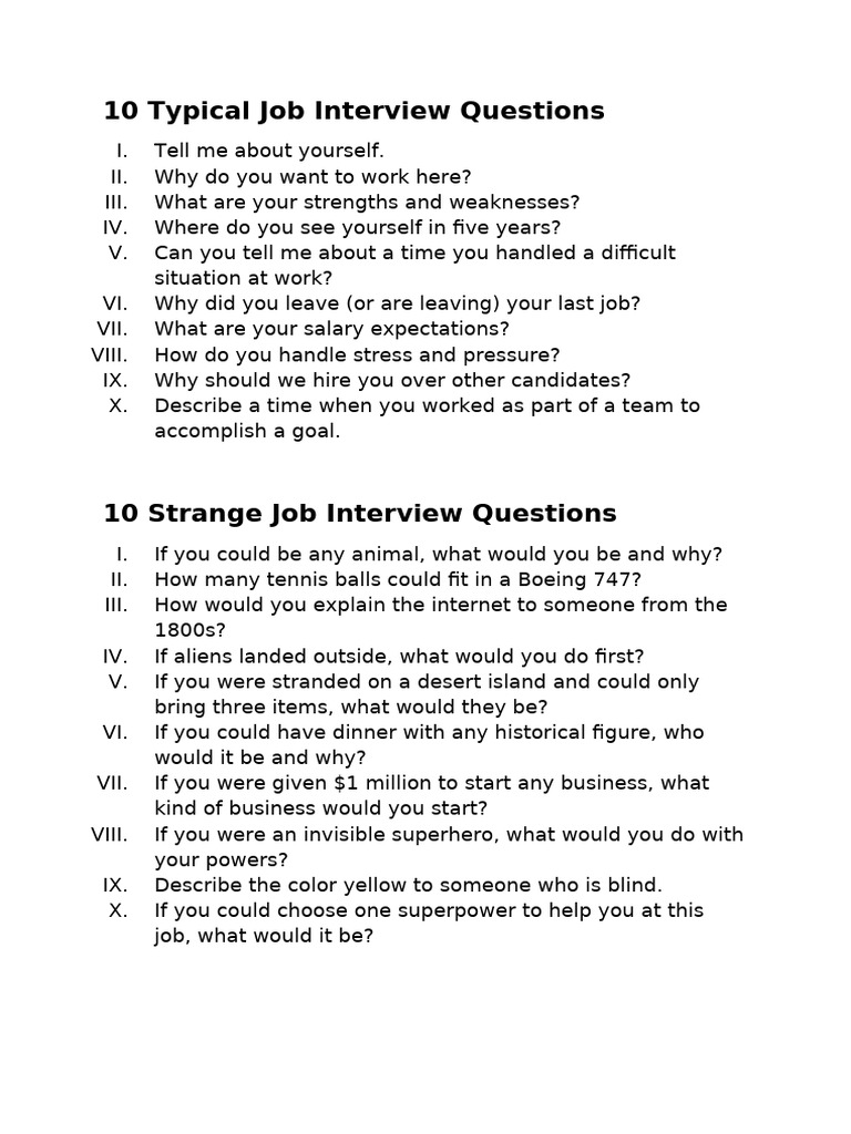 Questions Job Interview | PDF