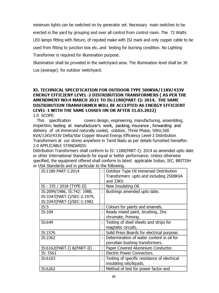 500 KVA-TRANSFORMER -SPEC as per Tender-Notice | PDF | Transformer | Insulator (Electricity)