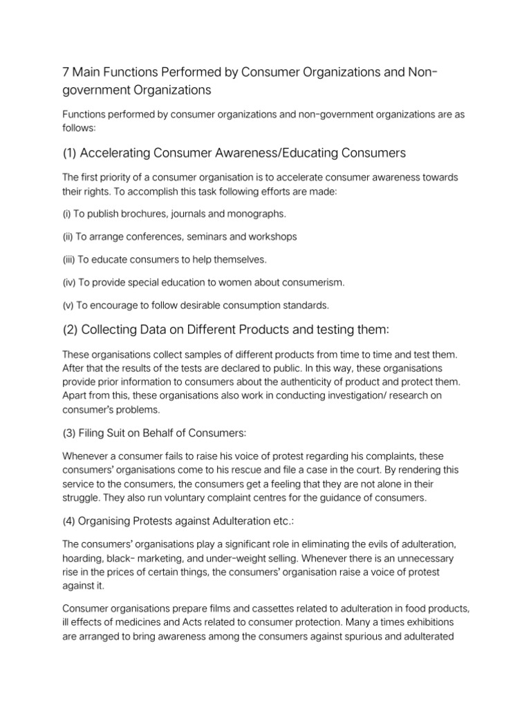 Functions of Consumer Organizations | PDF