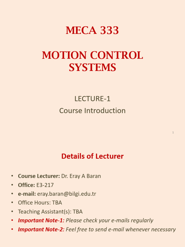 MECA 333 - Lecture 01 | PDF | Mechatronics | Actuator