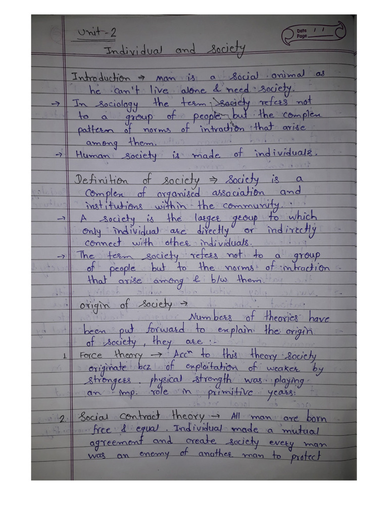 Sociology Unit-2 (Individual and Society) | PDF