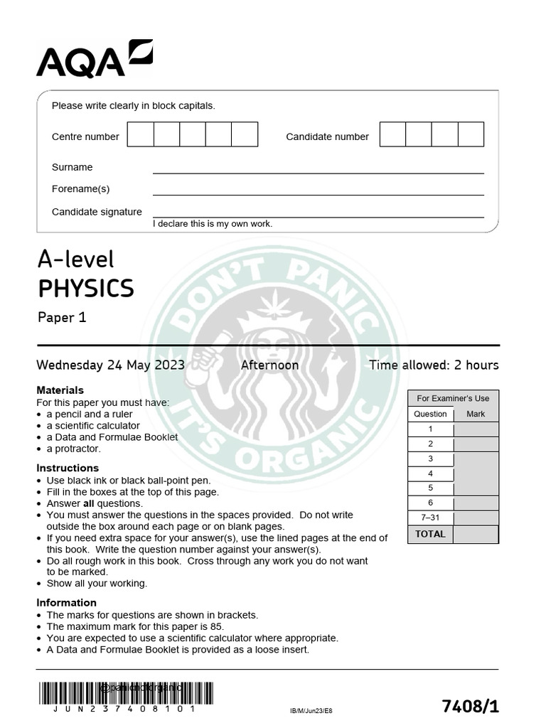 Physics 2023 A Level Paper 1 QP | PDF | Buoyancy | Wavelength