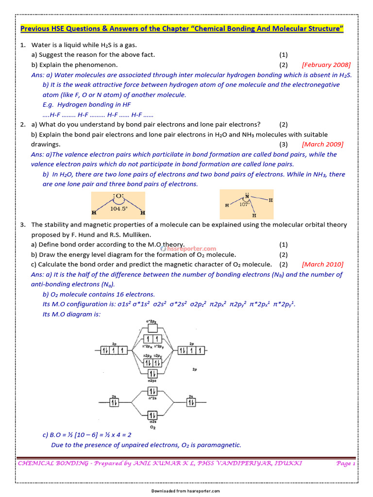 Class 11 Chemical Bonding Q&A Guide | PDF | Chemical Bond | Covalent Bond