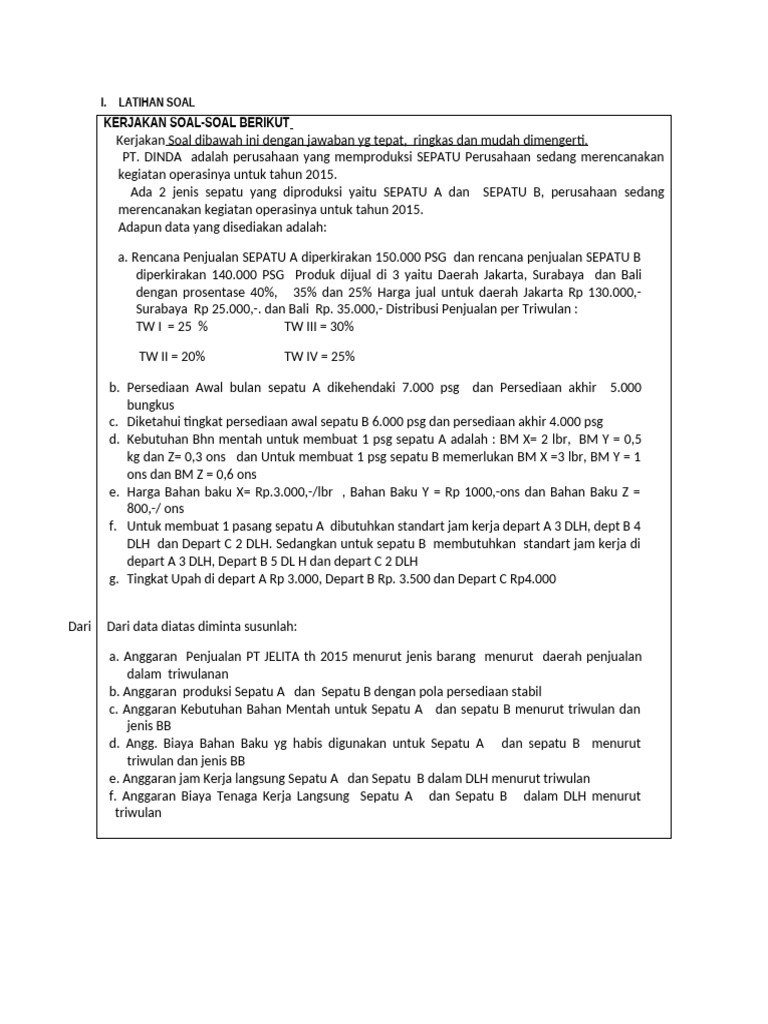 Latihan Soal Anggaran Operasional | PDF