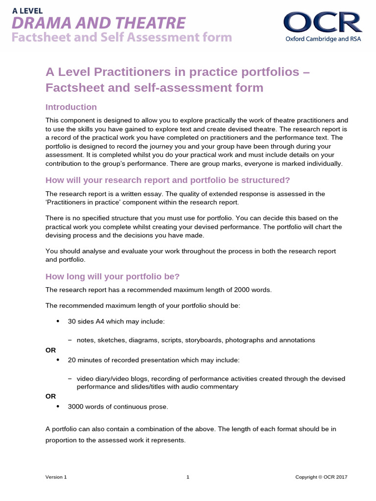 A Level Portfolios Factsheet and Self Assessment Form | PDF | Optical ...