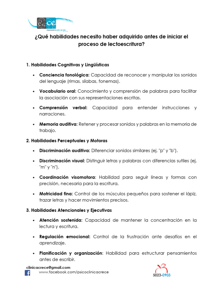 Habilidades Preerequisitos para La LE | PDF