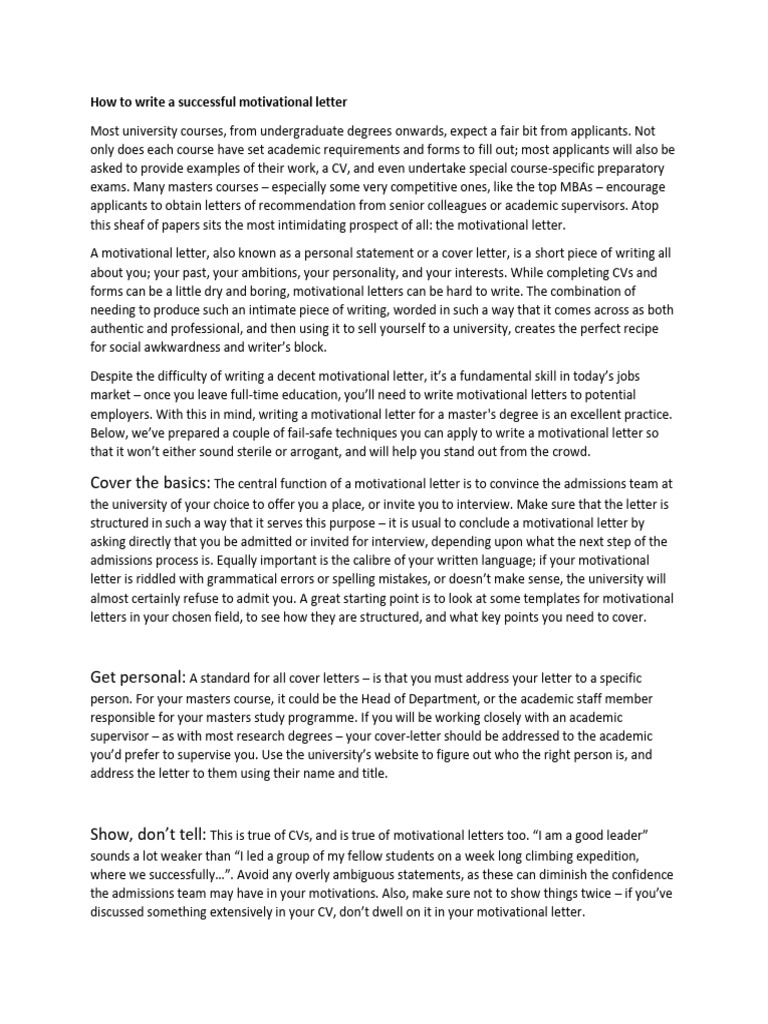 How To Write A Successful Motivational Letter With Templates1 | PDF ...