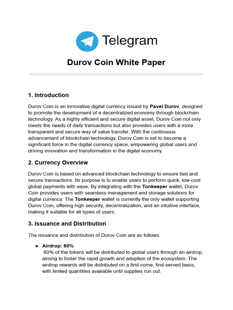 Durov Coin White Paper | PDF | Cryptocurrency | Currency