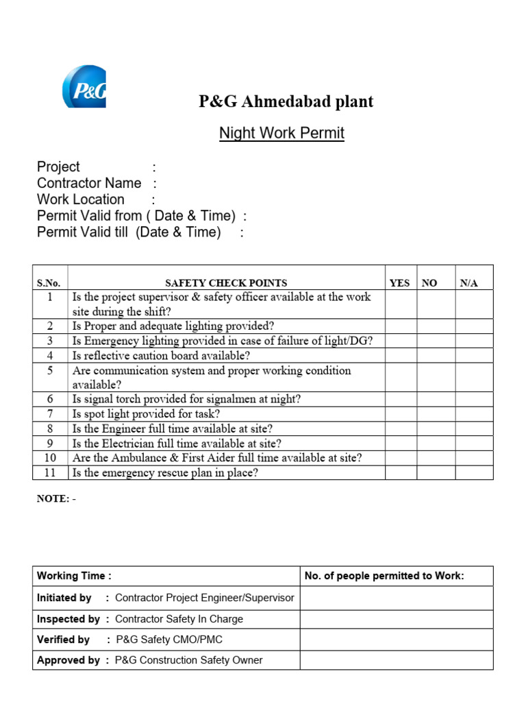 Annexure - 2 (Night Shift Plan) - 8-10 | PDF | Safety