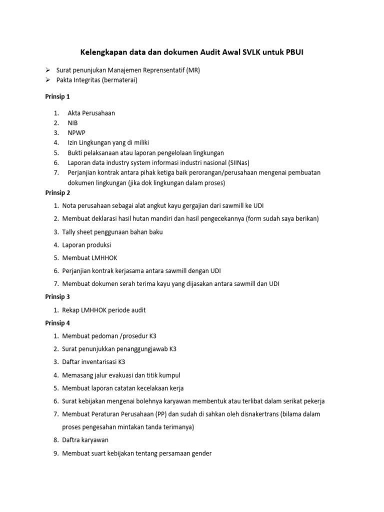 Dokumen Audit Awal SVLK PBUI | PDF