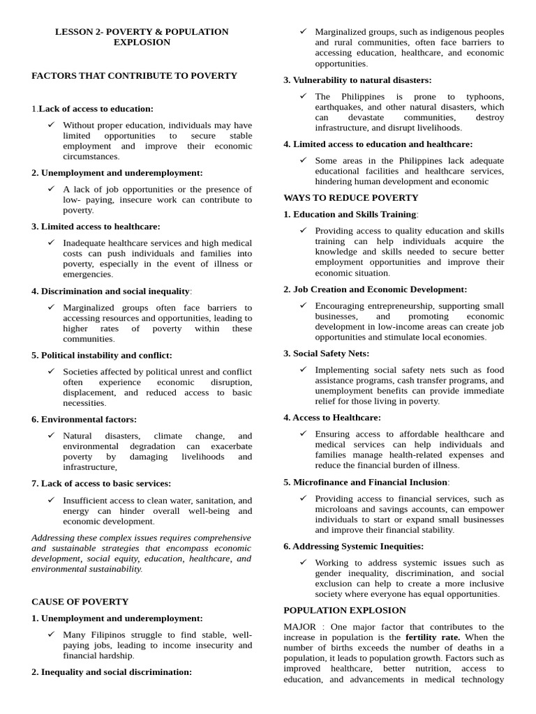 LESSON 2 - Poverty & Populatiaon Explosion | PDF | Poverty | Poverty ...