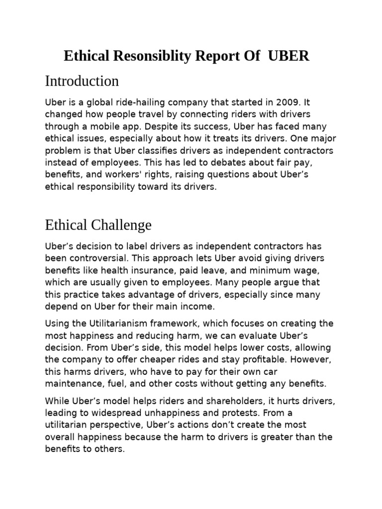 Ethical Resonsiblity Report of UBER | PDF | Corporate Social ...
