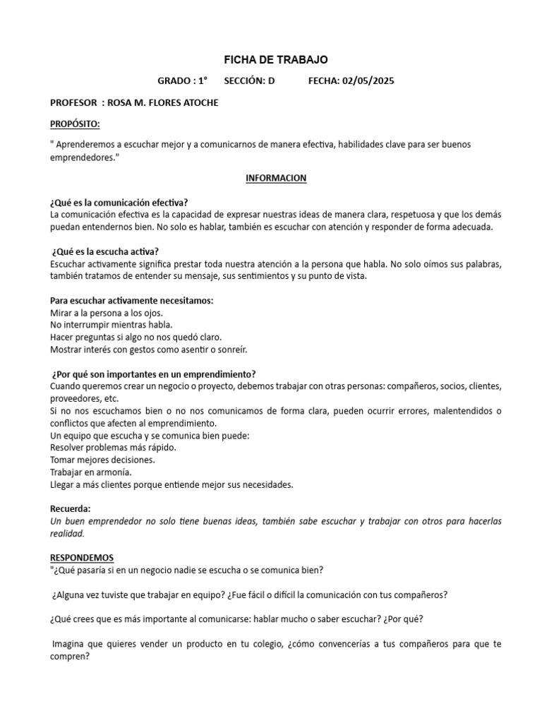 Ficha de Trabajo 02 de Mayo 1d | PDF