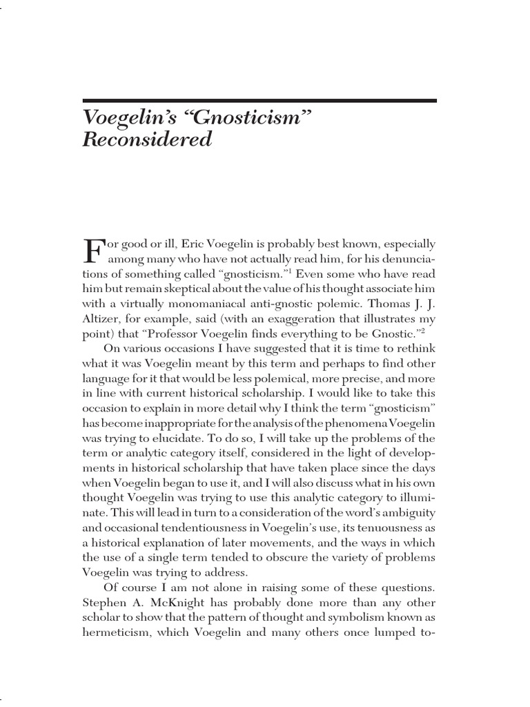 Voegelin's Gnosticism Reconsidered, Webb | PDF | Gnosticism | Irenaeus