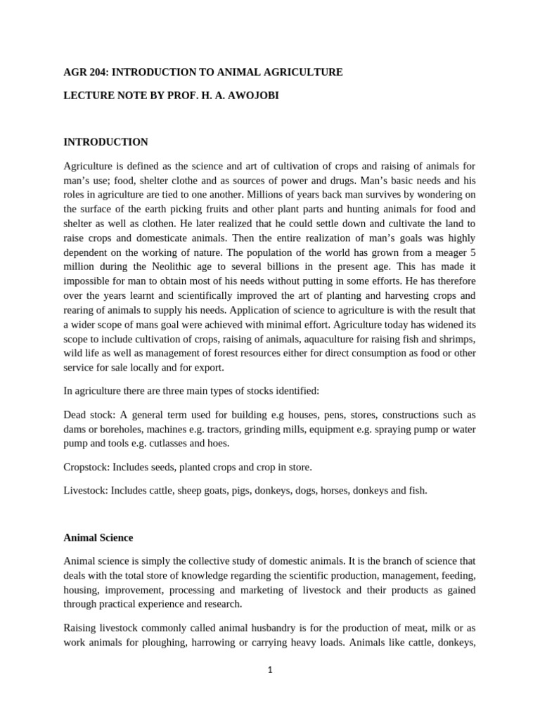 Introduction to Animal Agriculture | PDF | Milk | Meat