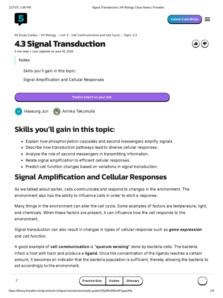 Signal Transduction - AP Biology Class Notes - Fiveable | PDF | Cell ...