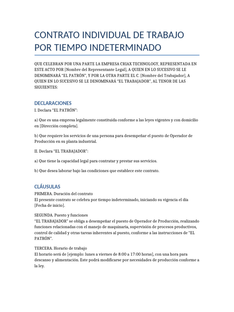 Contrato Trabajo CRIAX TECHNOLOGY | PDF | Salario | Personal