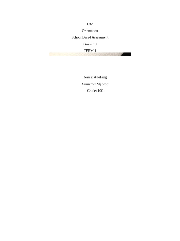 Life Orientation School Based Assessment Grade 10 Term 1 | PDF